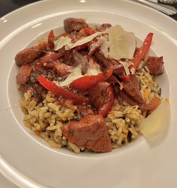 This isn't just pork tenderloin—it's a flavor festival where each grain of rice has been invited to the party of the year.