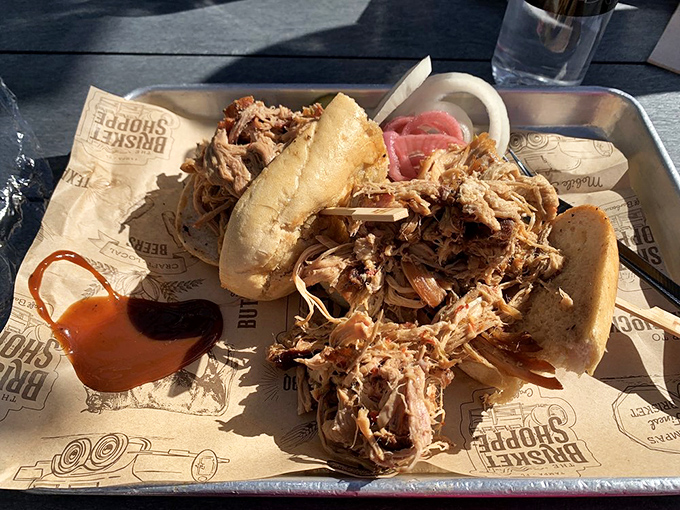 Pulled pork piled high enough to require structural engineering &ndash; this sandwich means serious business.