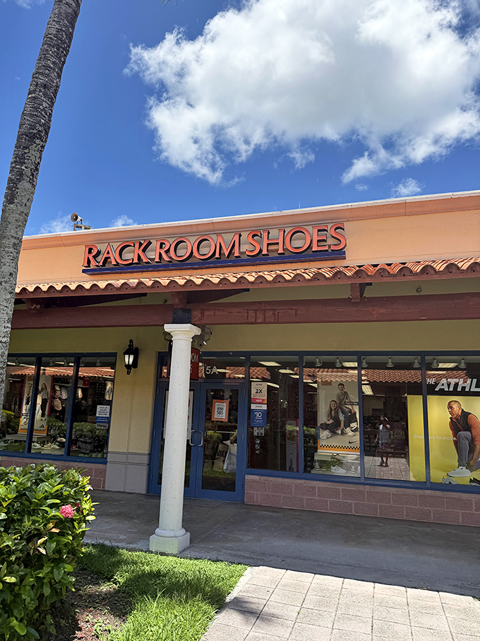 Rack Room Shoes delivers on its straightforward promise: rows upon rows of footwear for every occasion from beach strolling to reluctant formal events.