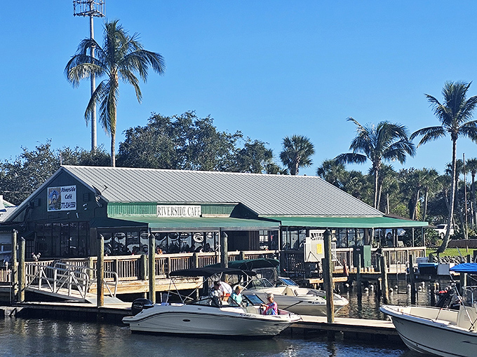 Riverside Cafe offers waterfront dining where you can watch boats glide by while debating whether to order seafood that was swimming nearby just hours ago.