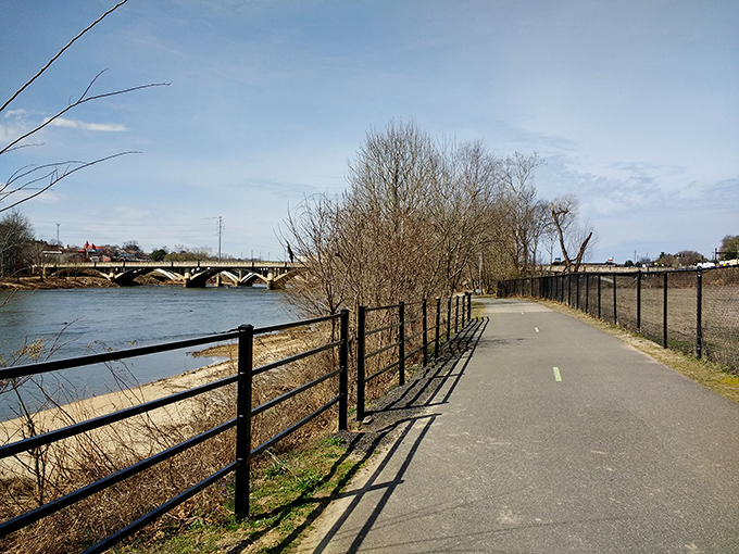 The Riverwalk Trail along the Dan River offers nine miles of paved paths where morning constitutionals come with waterfront views.