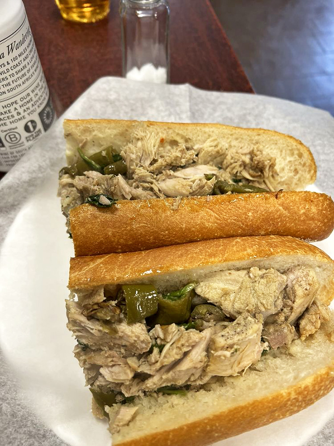 This roast pork sandwich with spinach and peppers might play second fiddle to cheesesteaks elsewhere, but here it's a headliner.
