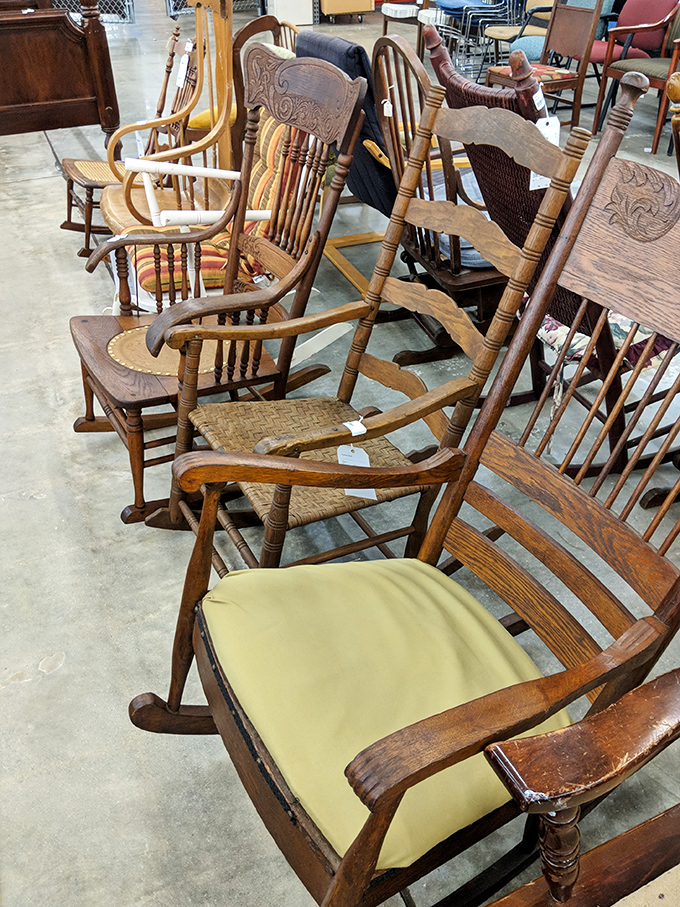Rocking chair row &ndash; where generations of gentle sways and bedtime stories have left their mark on beautifully worn wood.
