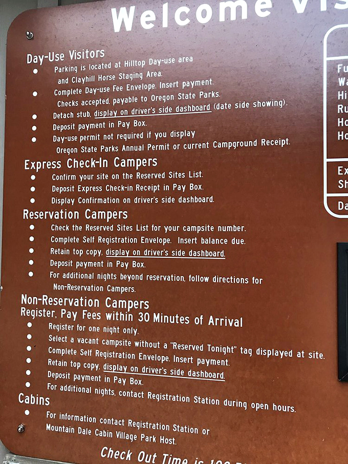Park rules explained with bureaucratic precision. The fine print of nature always includes something about not feeding the wildlife.
