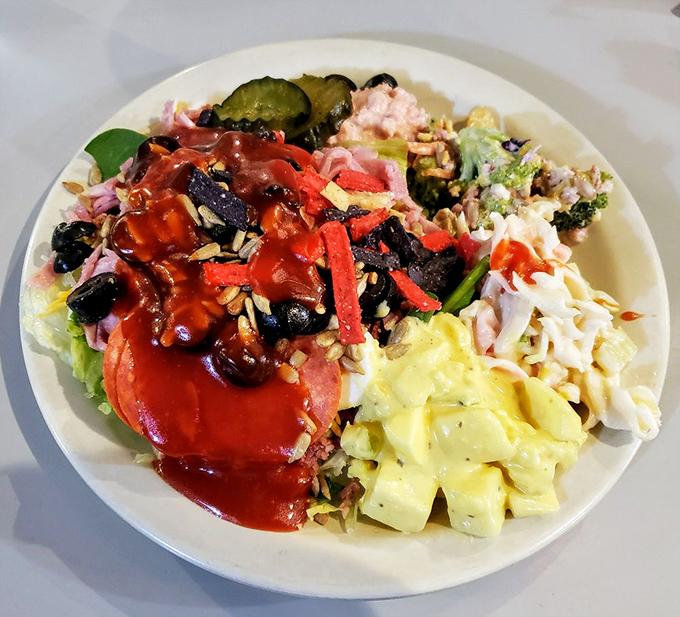 This isn't just a salad&mdash;it's a colorful festival of textures and flavors where vegetables, proteins, and dressings come together in perfect harmony.