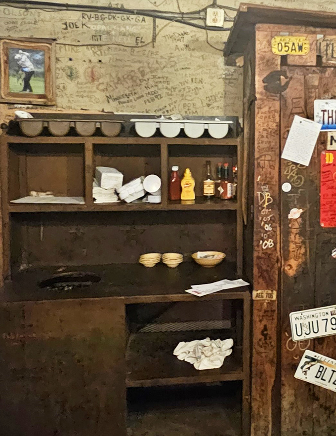 The condiment station isn't fancy, but neither was the Old West. Those mustard bottles have probably witnessed more dinner proposals than most wedding planners.