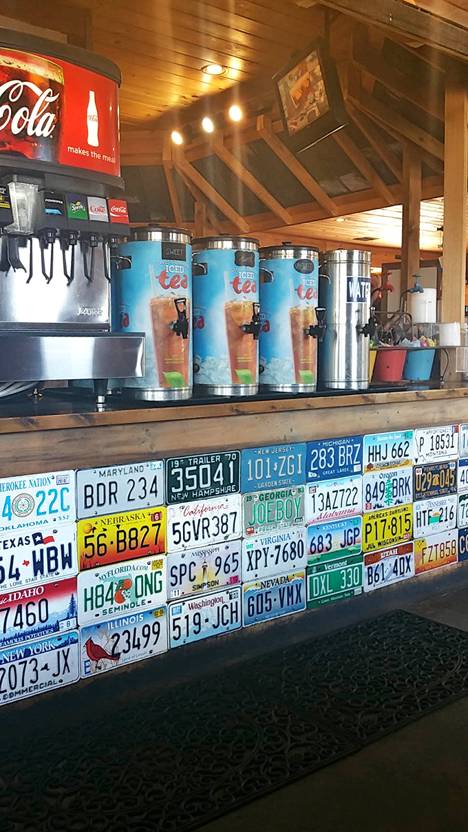 License plates from across America line the beverage counter &ndash; evidence that good barbecue is worth crossing state lines for.