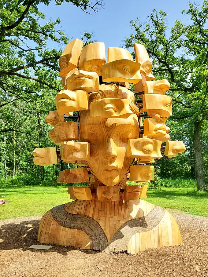 This fragmented wooden portrait looks like someone tried to capture the essence of thinking itself&mdash;all those ideas literally bursting from the mind.