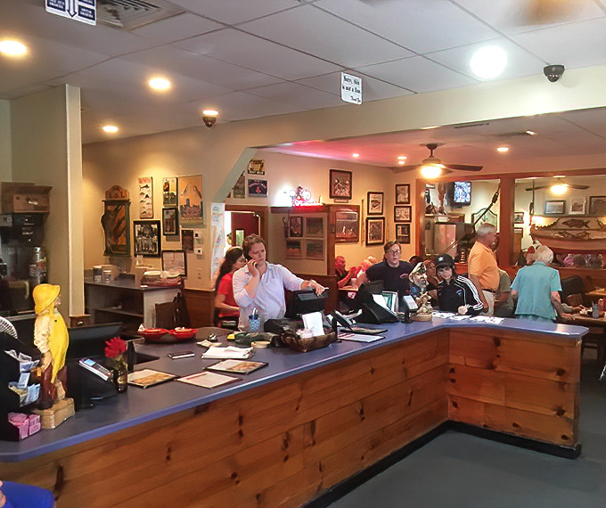 The heart of the operation—where orders are called and seafood dreams are fulfilled with cheerful efficiency.