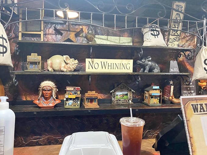 Look closely at the shelves and you'll spot the "No Whining" sign&mdash;a gentle reminder that in Texas, we take our comfort food seriously, but not ourselves.