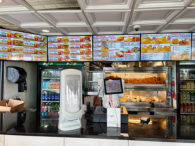 A feast for the eyes before it becomes a feast for the stomach&mdash;menu boards promising delicious possibilities. 