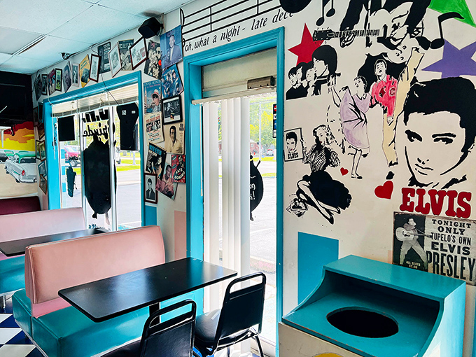 The counter's nostalgic artwork transports you to simpler times when soda jerks and malt shops were the heart of small-town America.