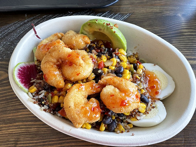 This shrimp power bowl doesn't just feed you—it transforms you. With every colorful ingredient, it's like eating a delicious vitamin supplement.