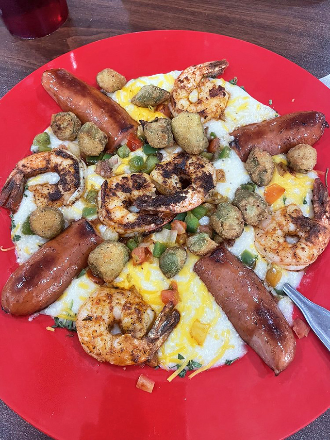 Shrimp and grits elevated to an art form, where seafood and Southern comfort food create a breakfast symphony that would make even New Orleans jealous.