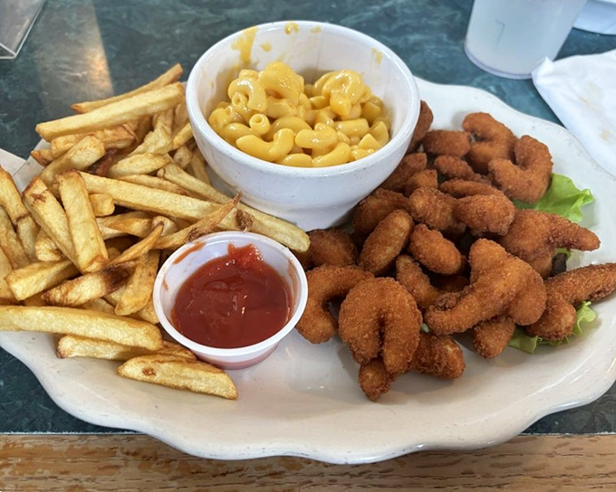 Crispy shrimp that would make coastal restaurants jealous, proving good seafood can indeed be found in Amish country.