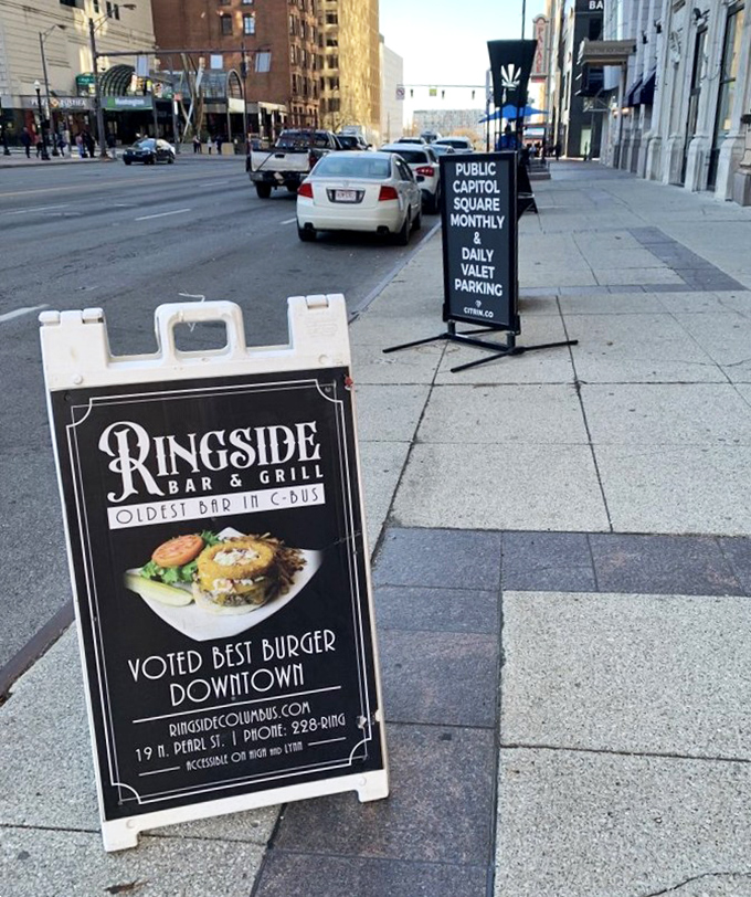 "Voted Best Burger Downtown" isn't just marketing&mdash;it's a promise kept with every bite. This sidewalk sign isn't lying to you, friend.