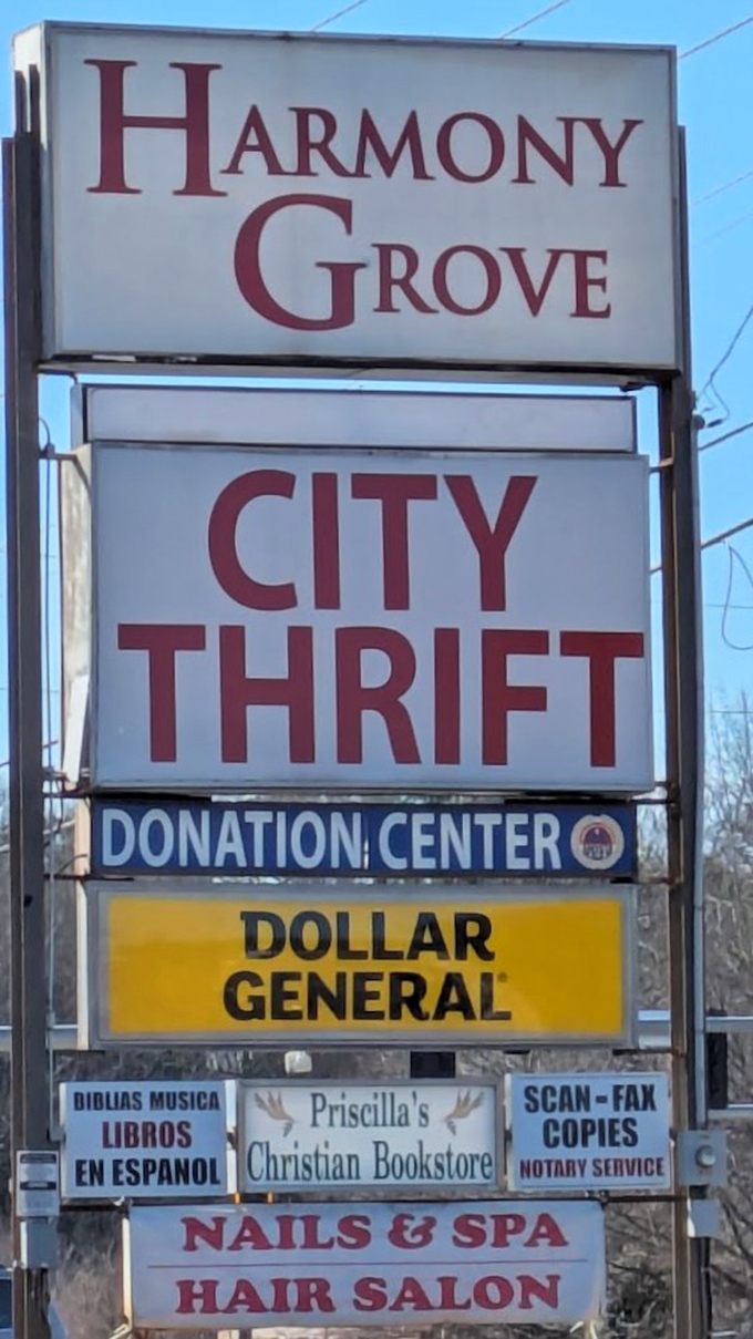 The roadside marquee that promises salvation for both your style and your savings account.