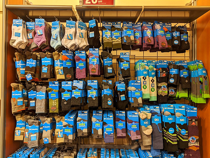 Sock central &ndash; because even your feet deserve a wardrobe upgrade. Columbia's wall of foot comfort proves no shopping detail is too small.