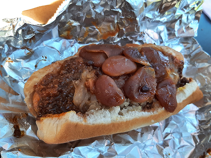 The legendary Squeeze Dog with beans&mdash;proof that sometimes the messiest foods create the most pristine memories.