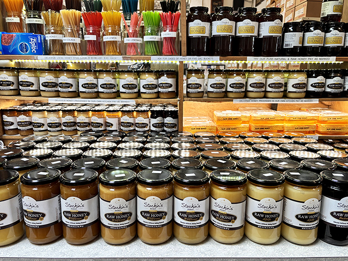Honey varieties lined up like liquid gold, each jar capturing the essence of different wildflowers and the dedicated work of Pennsylvania's busiest residents&mdash;the bees.