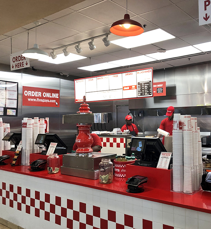 Five Guys brings their legendary burgers to hungry shoppers, proving that great deals taste even better with a side of cajun fries.
