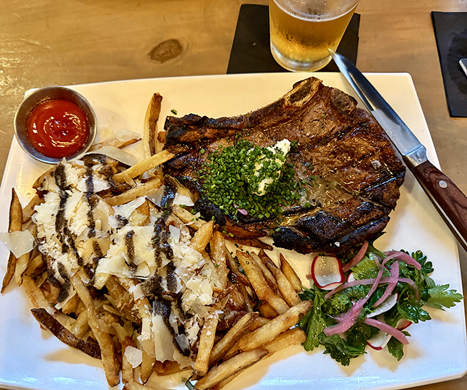 This steak isn't just cooked &ndash; it's been treated with the respect a good piece of beef deserves, with fries that look like they're auditioning for a food magazine cover.