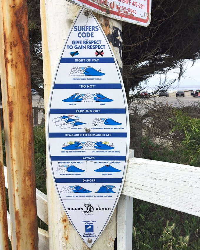 The surfer's constitution posted for all to see – basically the Golden Rule with saltwater seasoning.