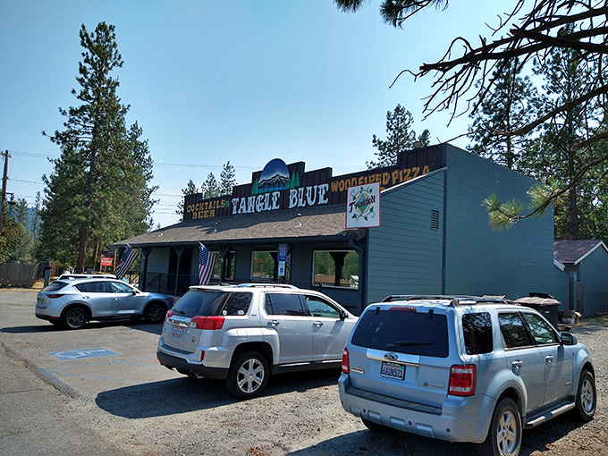 Tangle Blue's rustic exterior promises cold drinks and hot food&mdash;the kind of unpretentious spot where both loggers and tourists feel equally welcome.