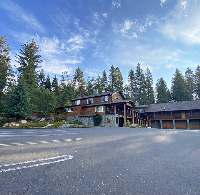 The Lodge's timber-frame entrance says "welcome to mountain luxury" without a hint of urban pretension. Relaxation guaranteed.