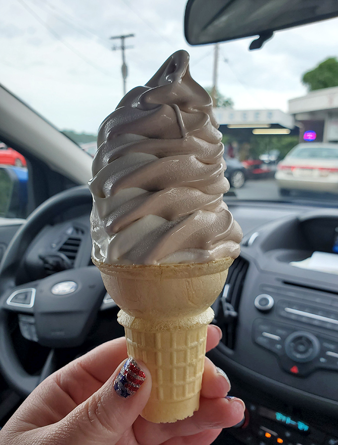 Soft serve that defies gravity and expectations&mdash;chocolate and vanilla twisted together like the perfect marriage of flavor and nostalgia.