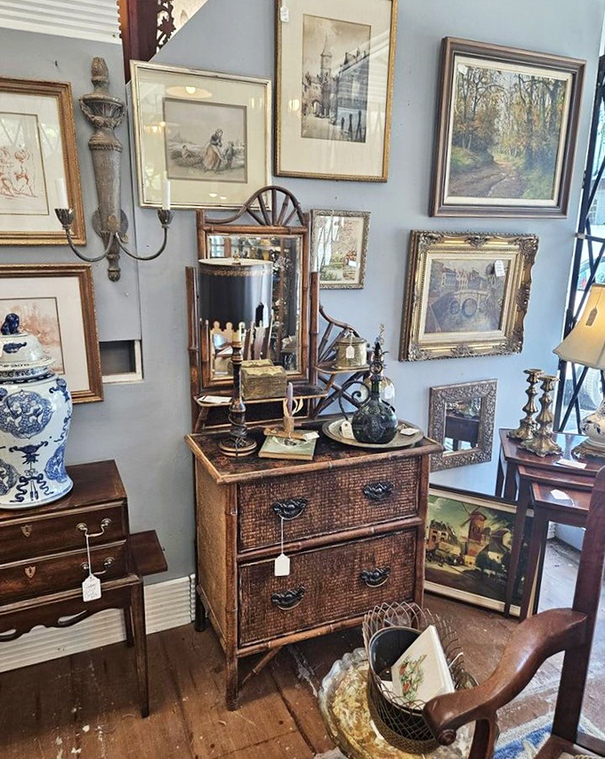 A vignette that's part English manor, part treasure map&mdash;where blue walls make the perfect backdrop for centuries of collecting distilled into one corner.