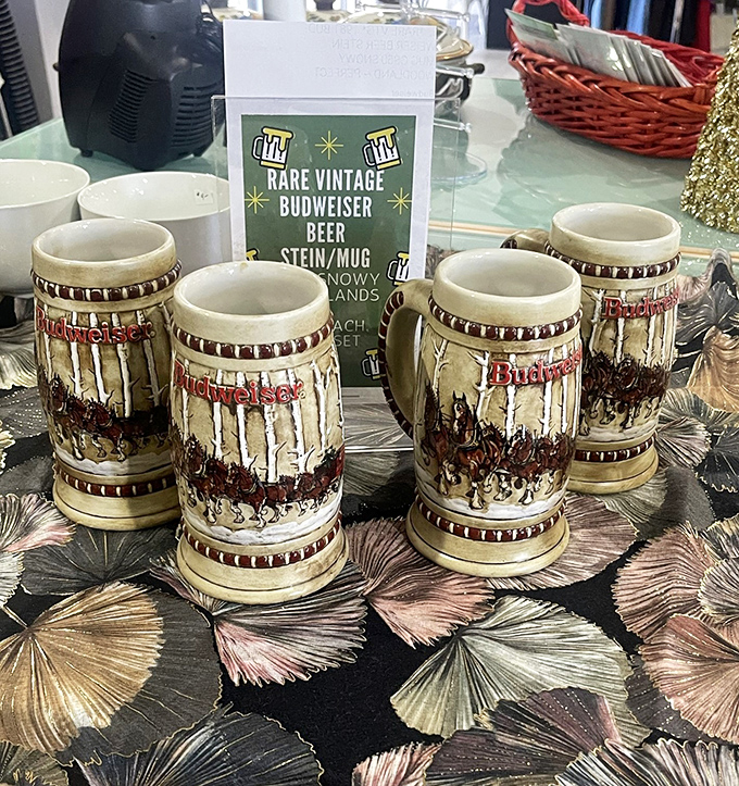 Vintage Budweiser steins that would make your grandfather nostalgic and your home bar instantly more interesting than your neighbor's.