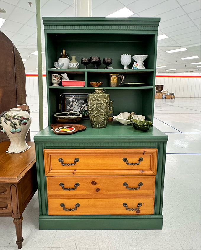 Green cabinet that's seen more decades than most celebrities and aged far more gracefully.