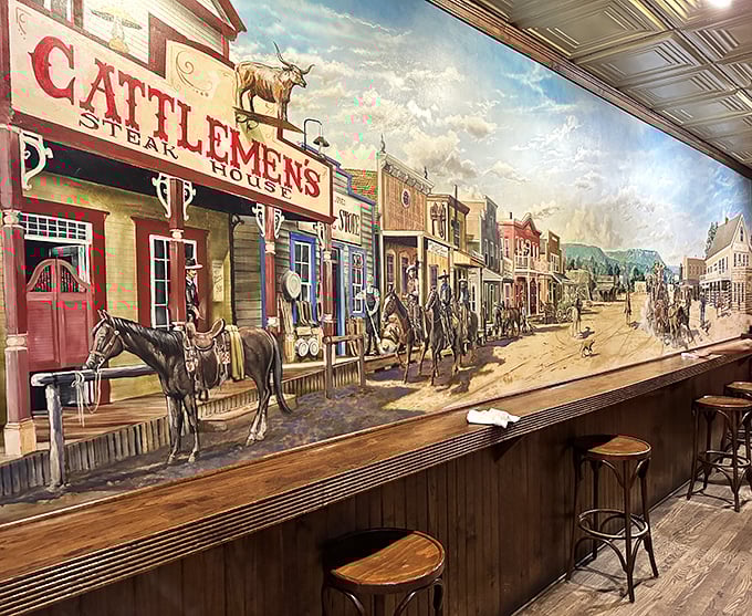 This mural doesn't just decorate the wall&mdash;it tells the story of Texas cattle culture with every brushstroke and longhorn.