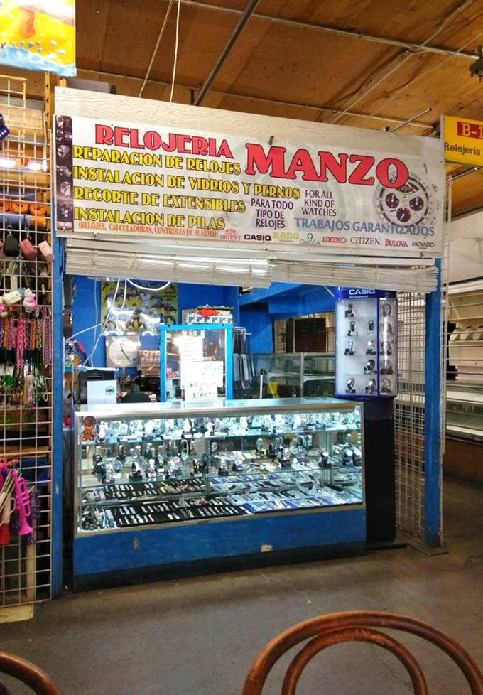 The watch repair stand offers time-traveling services of a sort, bringing beloved timepieces back from the dead with skilled hands and specialized tools.