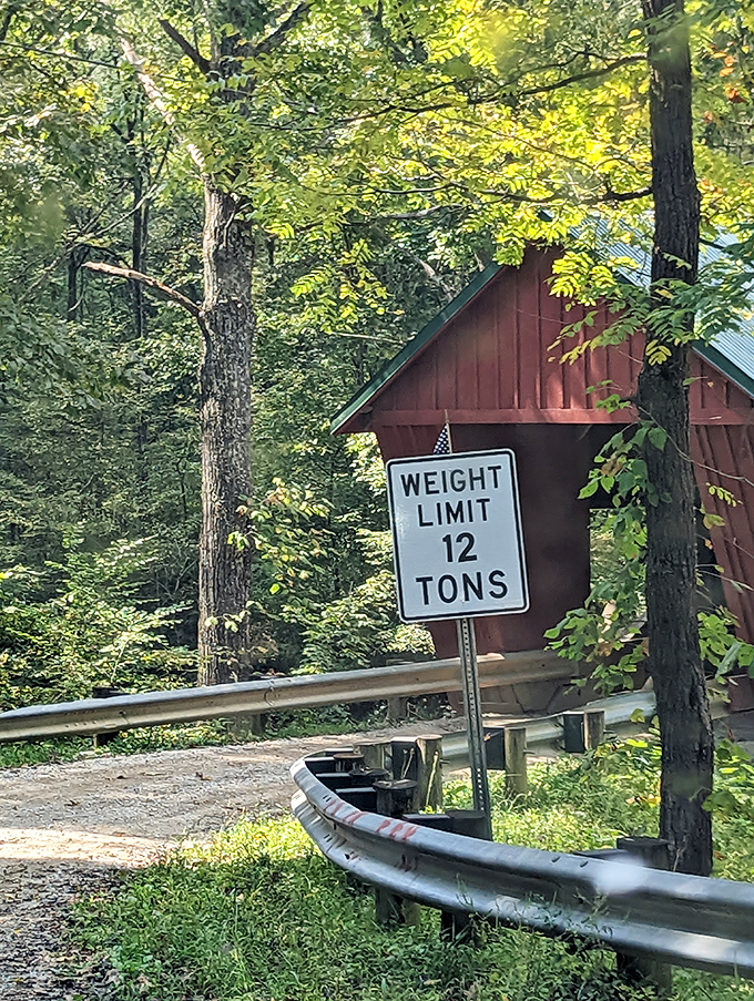 "Weight limit 12 tons"&mdash;a modern reminder that this historical treasure still has a job to do.