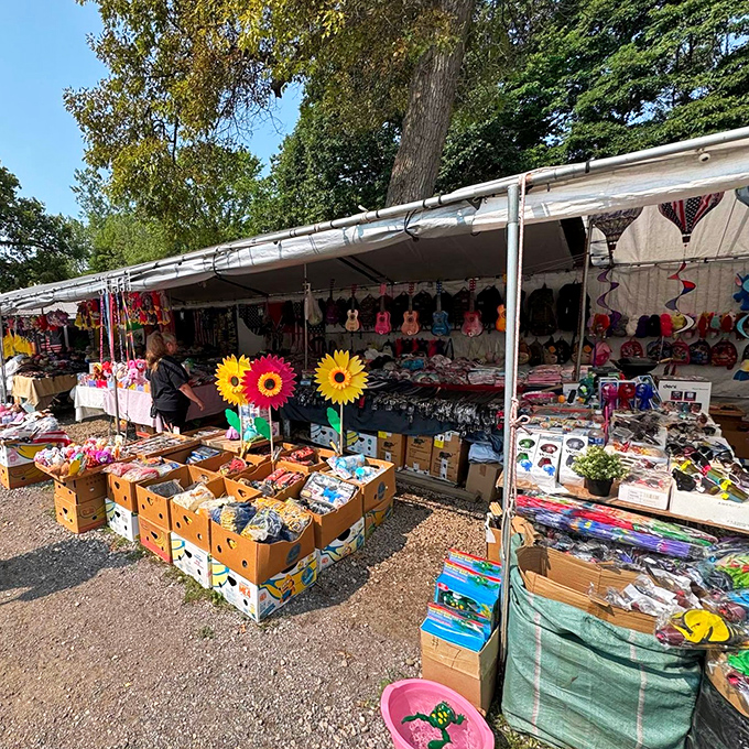 Market pathways that beckon exploration. Each turn promises new discoveries under Michigan's summer canopy of green.