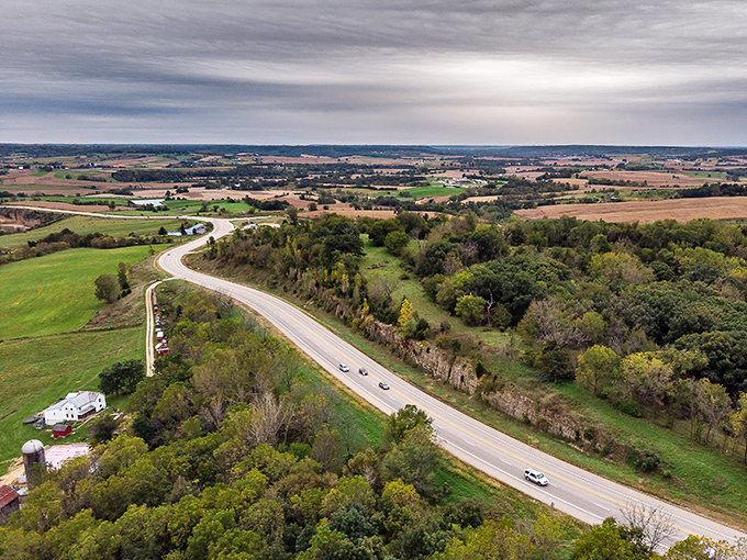 From above, the patchwork quilt of farmland, forest and winding roads reveals the artistic masterpiece that glaciers refused to flatten.