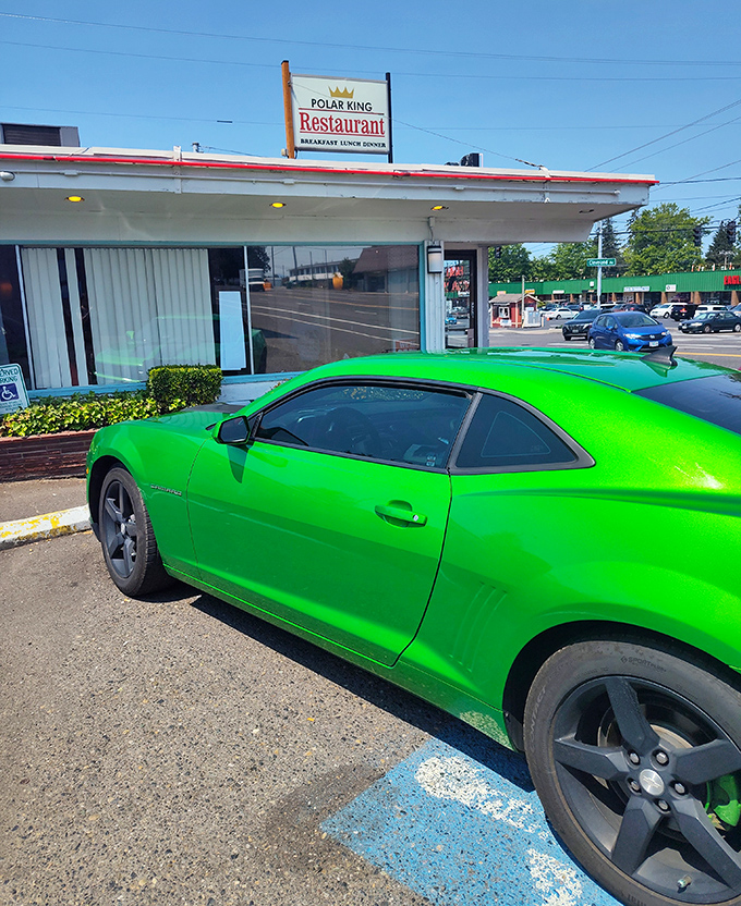 Even fancy cars need comfort food sometimes – this green Camaro knows where to find the real deal in Gresham.