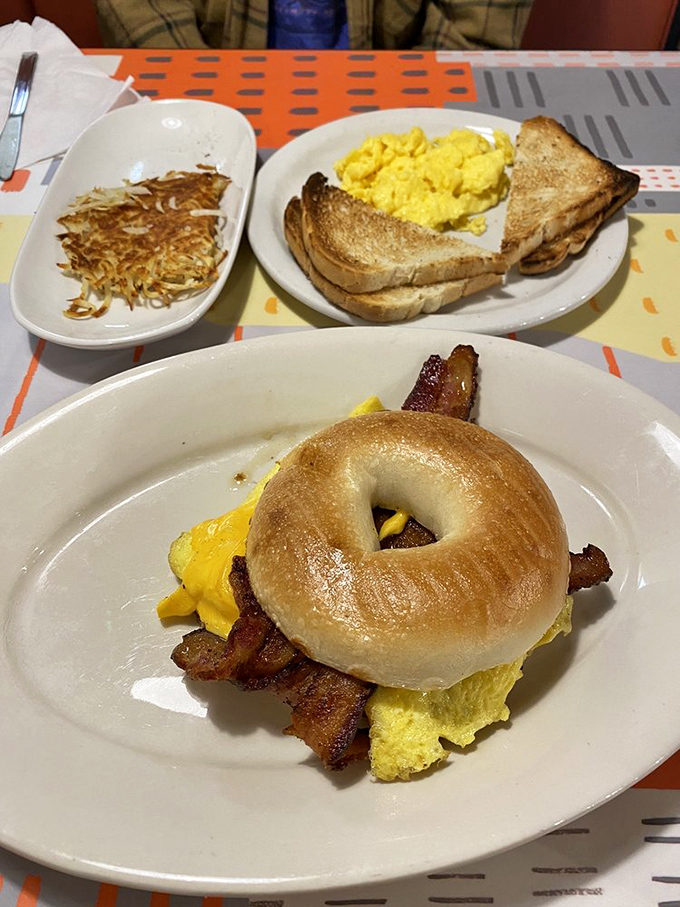 The bagel sandwich&mdash;New York's gift to breakfast that found a worthy home in Pennsylvania. Notice how the egg peeks out mischievously.