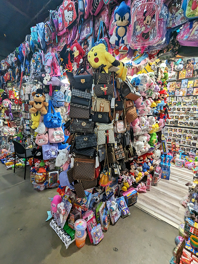 A tower of temptation for bag lovers combines plush characters with designer inspirations. The ultimate "why choose one when you can have them all" display.