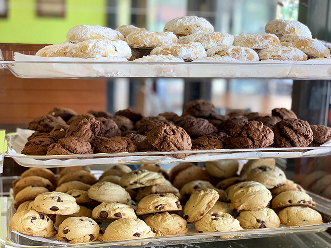 The dessert case at Popi's&mdash;where willpower goes to die and "I'll just have a bite" becomes the lie we tell ourselves.