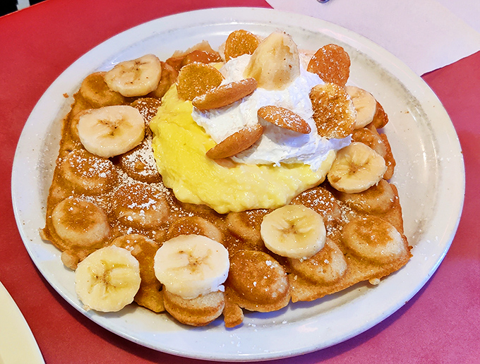 This banana-topped waffle doesn't just break the breakfast rules&mdash;it rewrites them completely. A sweet rebellion on a plate.