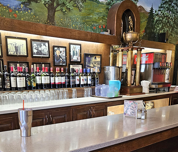 Behind the bar, bottles stand at attention like soldiers, ready to enhance your meal with liquid reinforcements that pair perfectly with pasta.