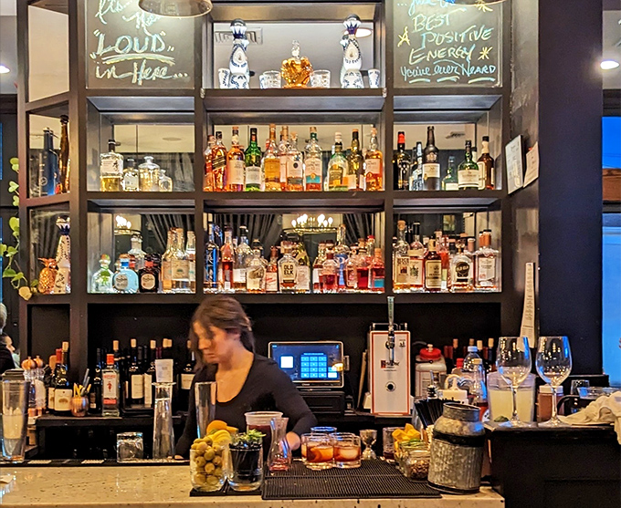 The bar shelves whisper, "Be loud in here... best positive energy you ever heard." Who are we to argue with wise bar shelves?