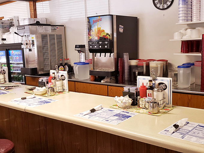 The beating heart of any great diner &ndash; a counter setup that's ready for everything from morning coffee to afternoon pie emergencies.