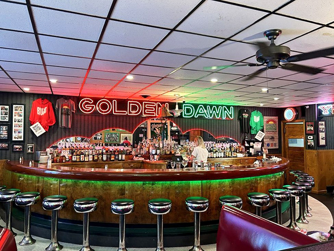 A horseshoe bar that's seen more stories than a library. Those stools have supported the weight of Youngstown's triumphs and sorrows since Eisenhower was in office.