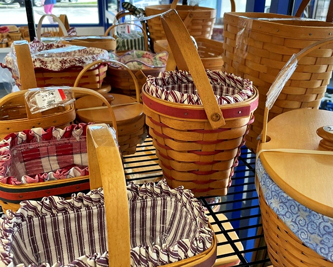 Longaberger baskets galore! These handcrafted beauties once commanded premium prices at home parties but now await your picnics and storage needs.