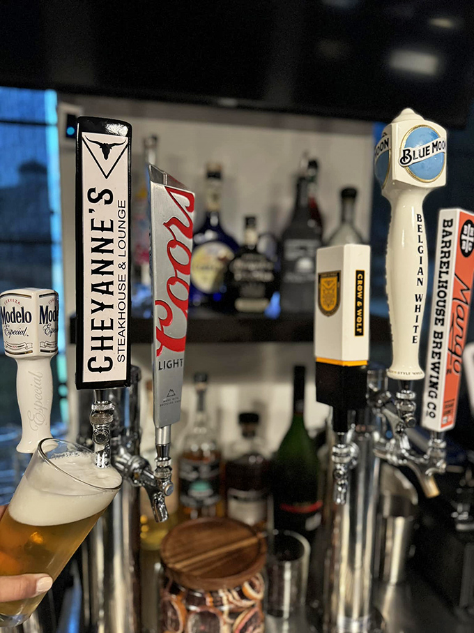 The bar's tap lineup reads like a liquid road trip across America, with local brews standing proudly alongside the classics.