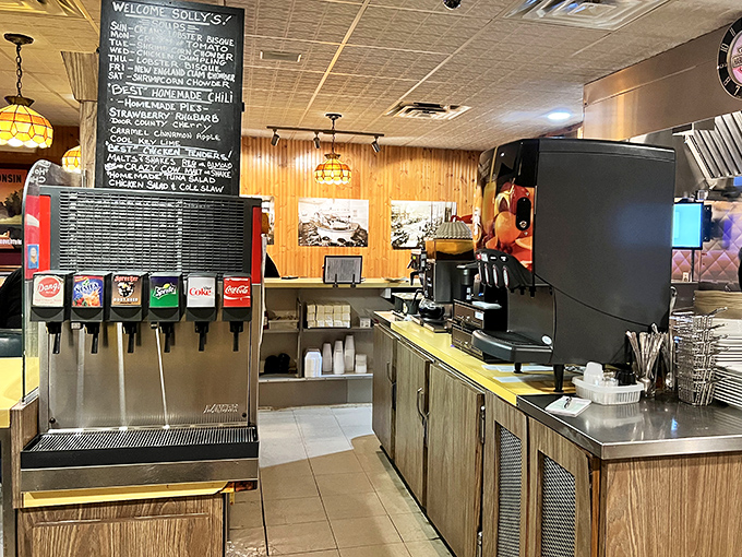 The beverage station stands ready to quench Wisconsin-sized thirsts &ndash; because washing down a butter burger requires serious hydration.